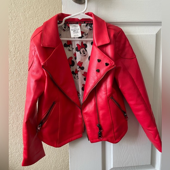 Disney | Jackets & Coats | Minnie Mouse Red Faux Leather Jacket | Poshmark
